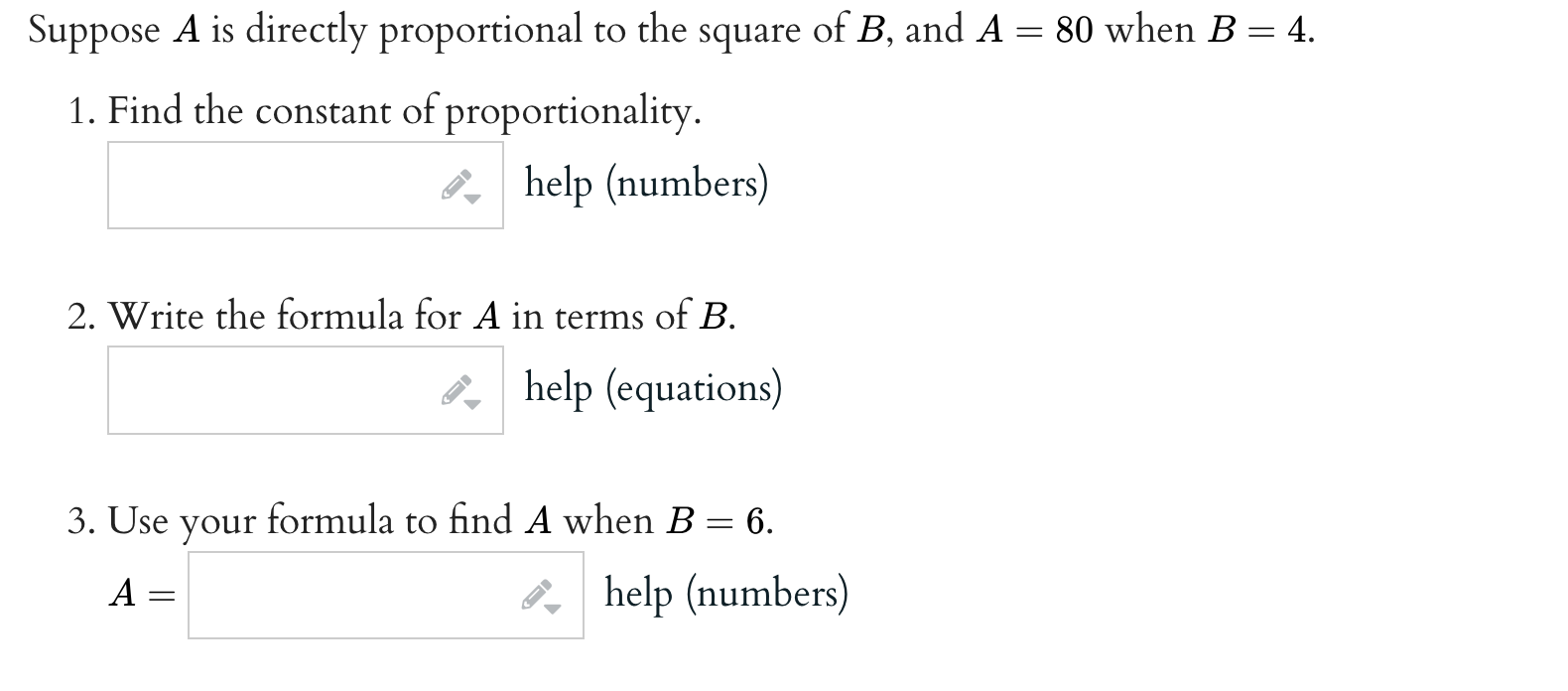 Solved Suppose A ﻿is directly proportional to the square of | Chegg.com