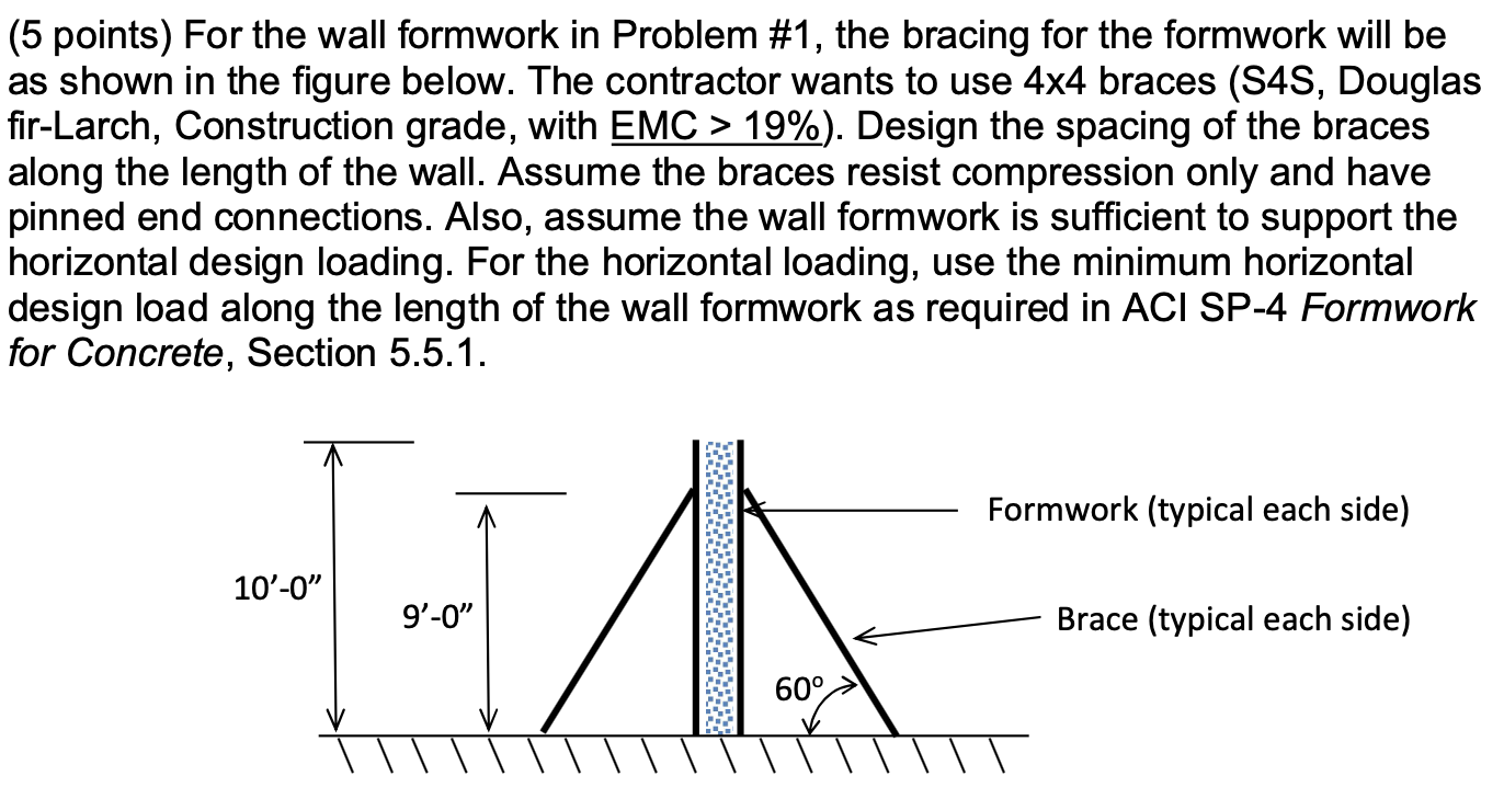 Solved (5 points) For the wall formwork in Problem #1, the | Chegg.com