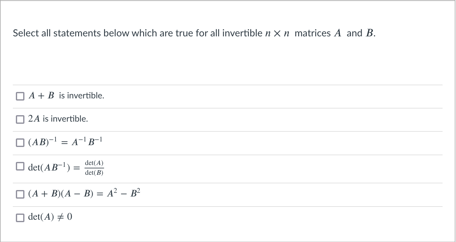 Solved Select all statements below which are true for all | Chegg.com