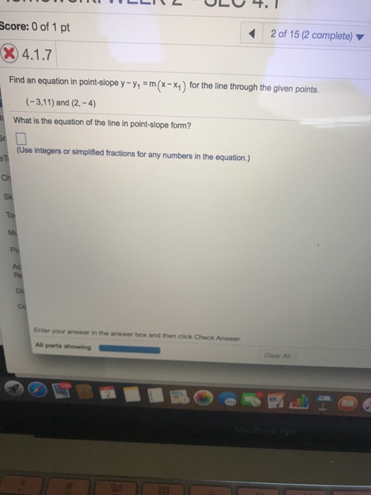 Solved find an equation in point slope y-y1= m (x-x1) for | Chegg.com