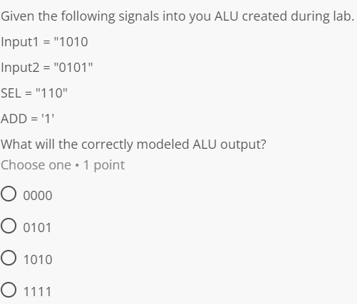 Solved The selection signal inputs of an ALU control what | Chegg.com