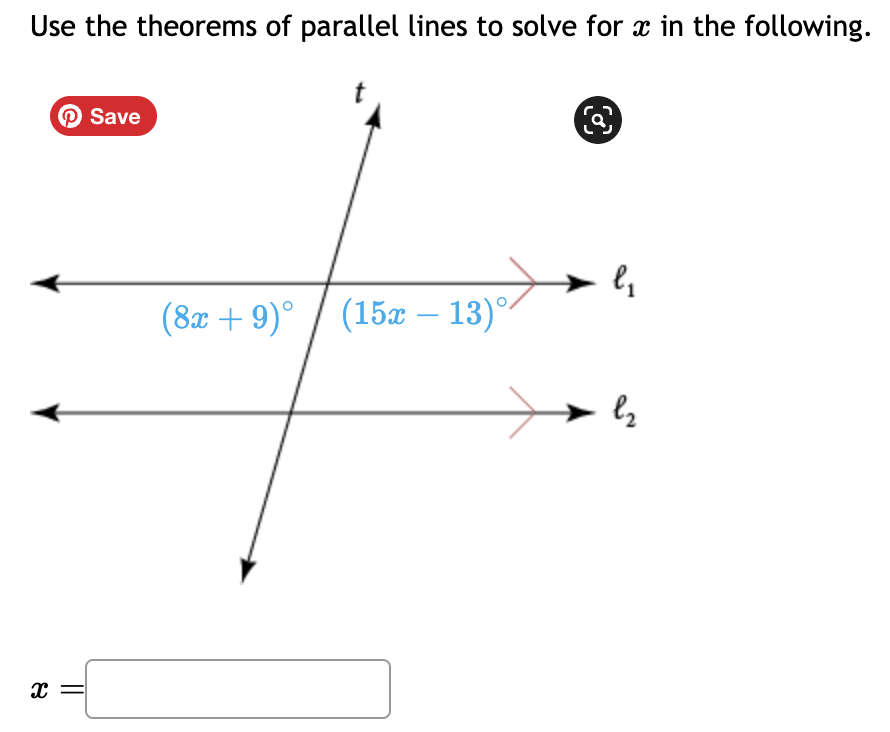 Use the theorems of parallel lines to solve for x in | Chegg.com