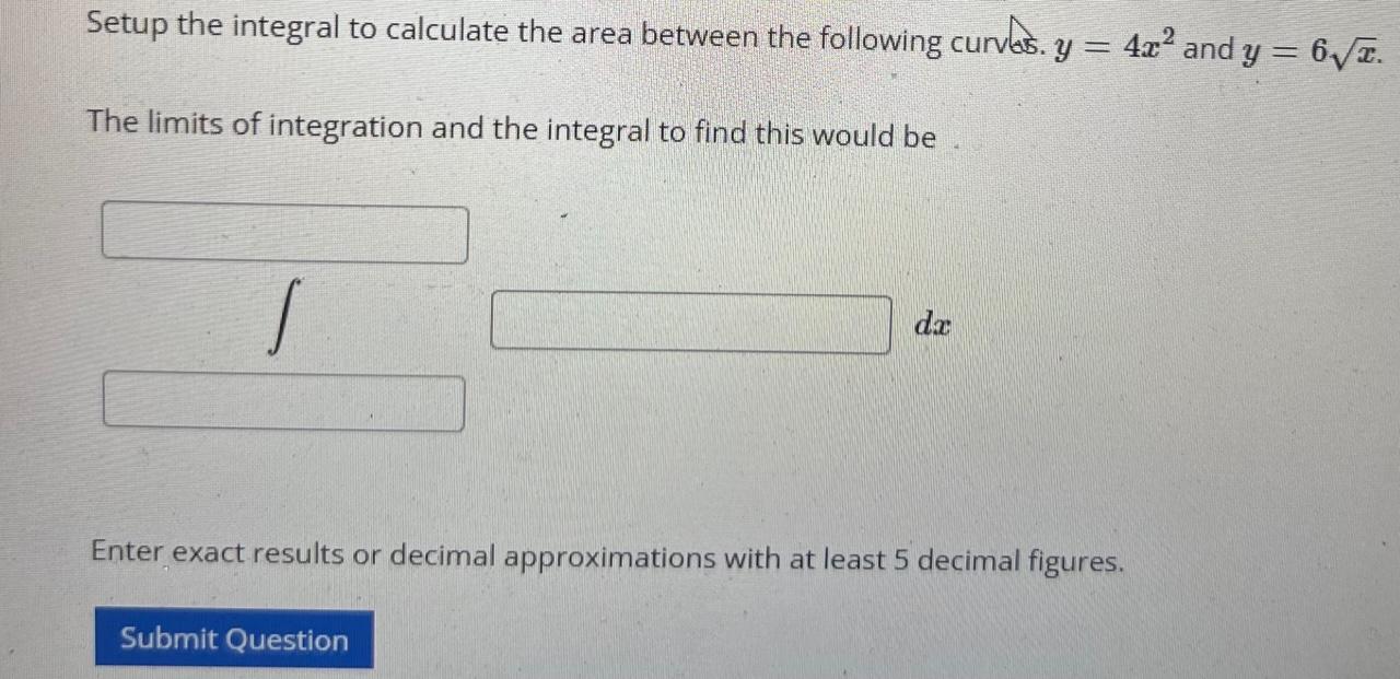 Solved Setup the integral to calculate the area between the | Chegg.com