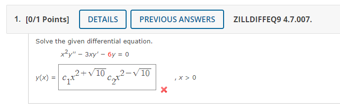 Solved /1 Points] ZILLDIFFEQ9 4.7.007. Solve the given | Chegg.com