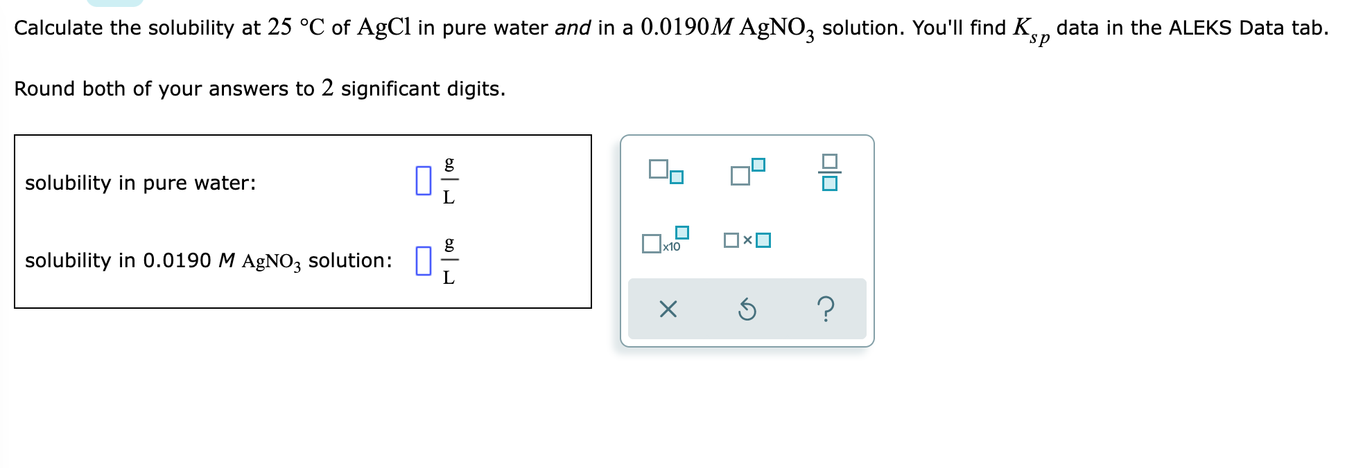 Solved Calculate the solubility at 25 °C of AgCl in pure | Chegg.com