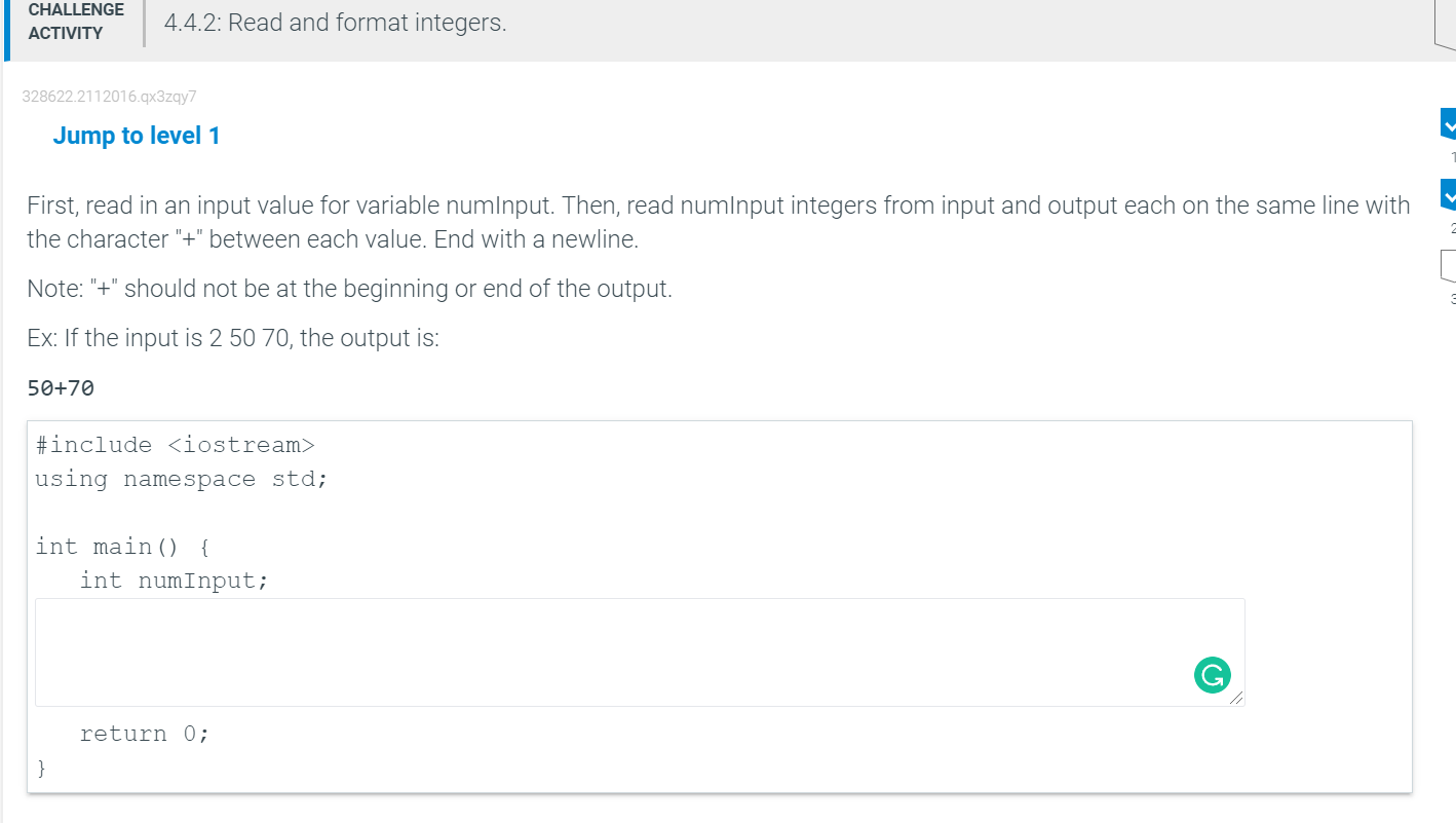Solved CHALLENGE ACTIVITY 4.4.2: Read and format integers. | Chegg.com