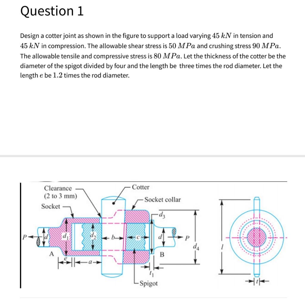 Solved Question 1 Design a cotter joint as shown in the | Chegg.com