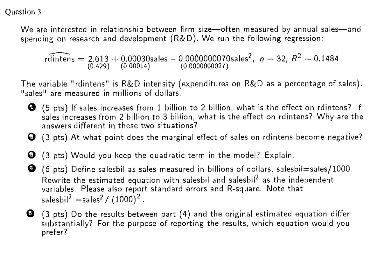 Solved Question 3We ﻿are interested in ﻿relationship between | Chegg.com