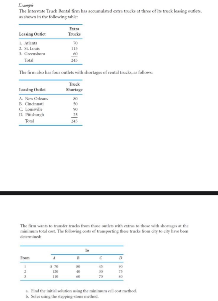 Solved Example The Interstate Truck Rental firm has | Chegg.com