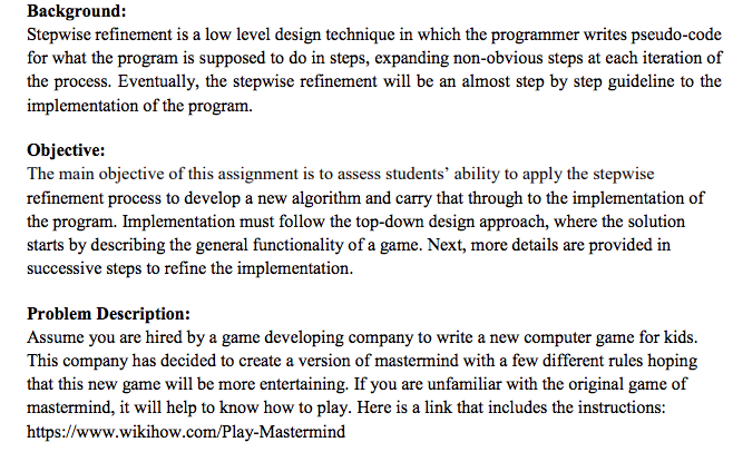Background Stepwise refinement is a low level design | Chegg.com