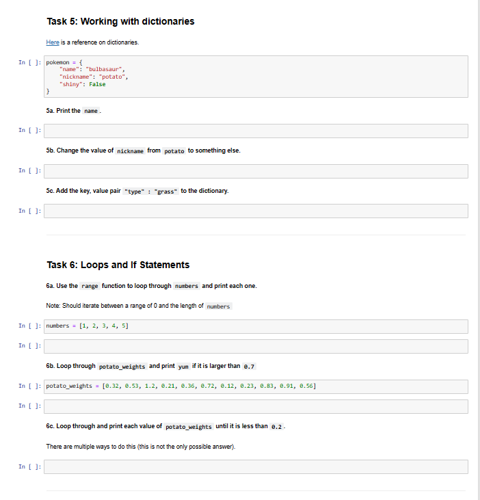 Solved Task 5: Working with dictionariesHere is a reference | Chegg.com