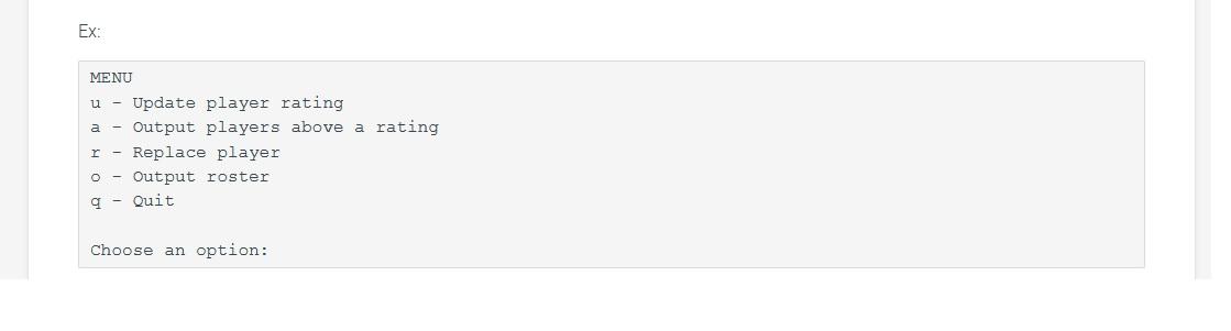 Solved 8.14 LAB*: Program: Soccer team roster This program | Chegg.com