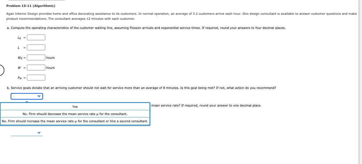 Solved Problem 15-11 (Algorithmic) Agan Interior Design | Chegg.com