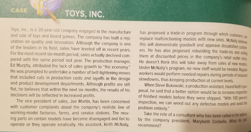Solved Read the case - "Toys, Inc." Determine and analyze | Chegg.com