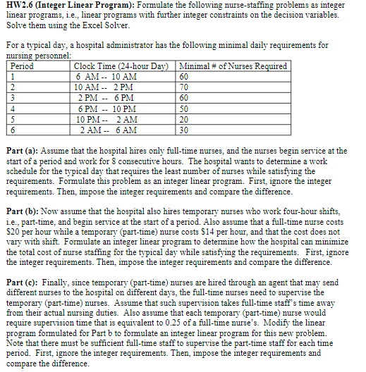 Solved HW2.6 (Integer Linear Program): Formulate the | Chegg.com