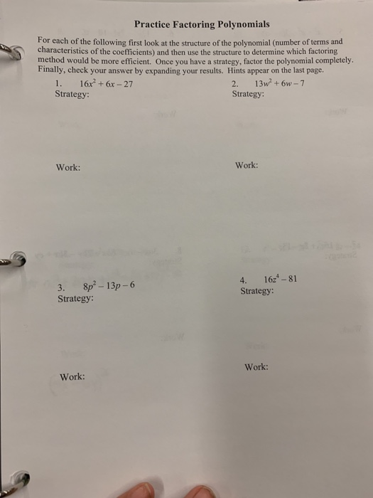 Solved Practice Factoring Polynomials For each of the | Chegg.com