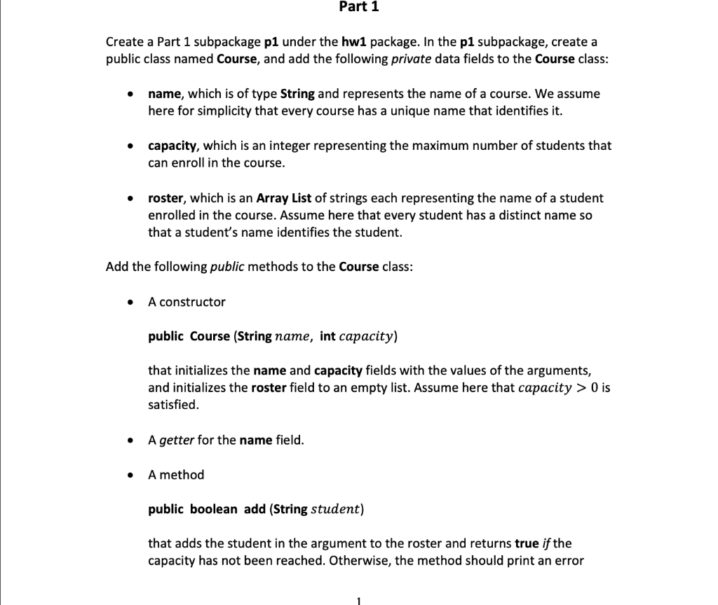 Solved Create a Part 1 subpackage p1 under the hw1 package. | Chegg.com