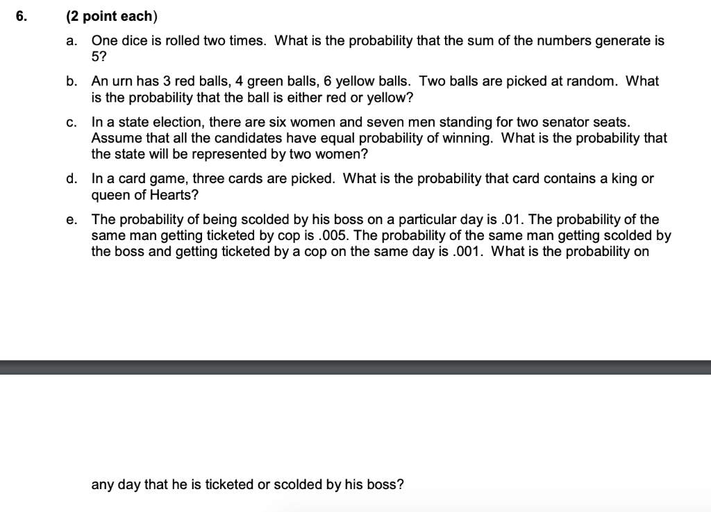 Solved Discrete Mathematics6 2 Point Each One Dice I