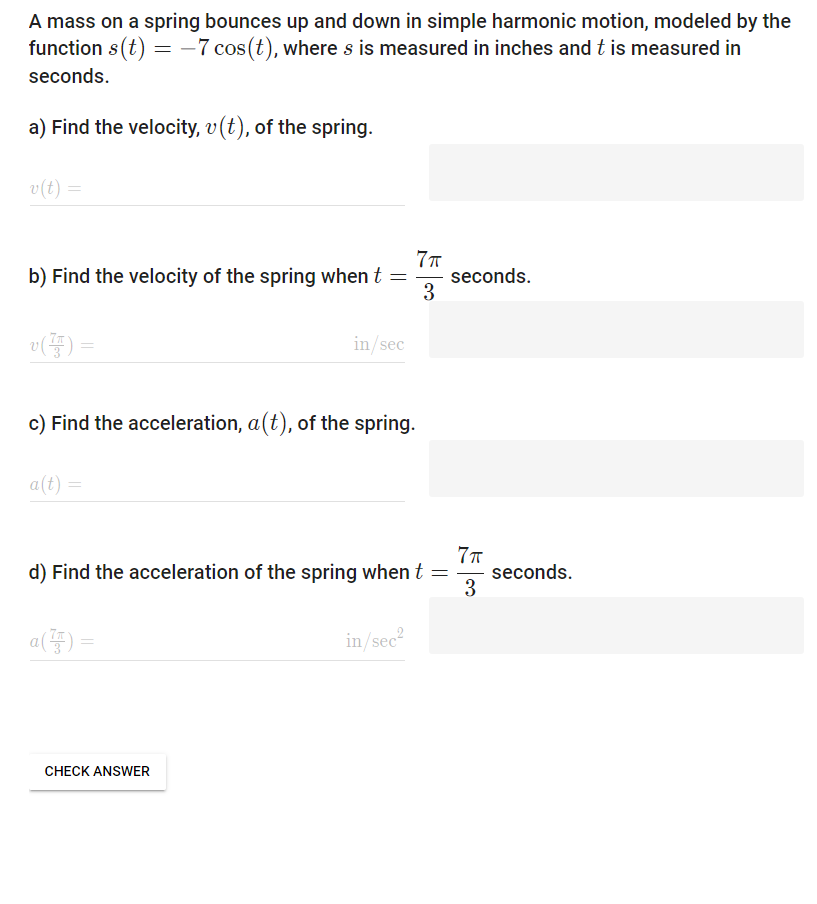 Solved A mass on a spring bounces up and down in simple | Chegg.com