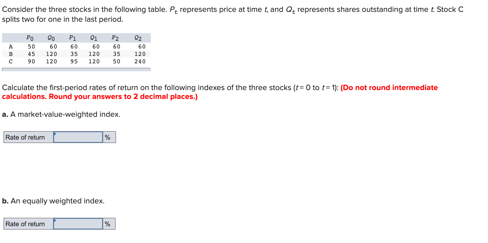 Solved Consider the three stocks in the following table. Pt | Chegg.com