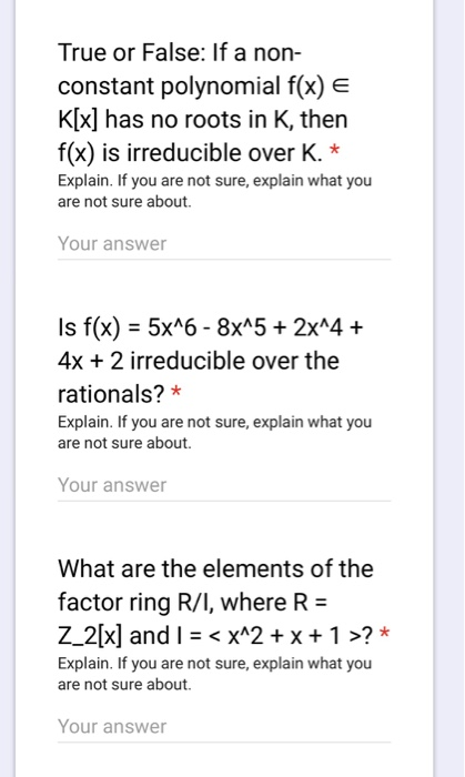 Solved True or False: If a non- constant polynomial f(x) E | Chegg.com