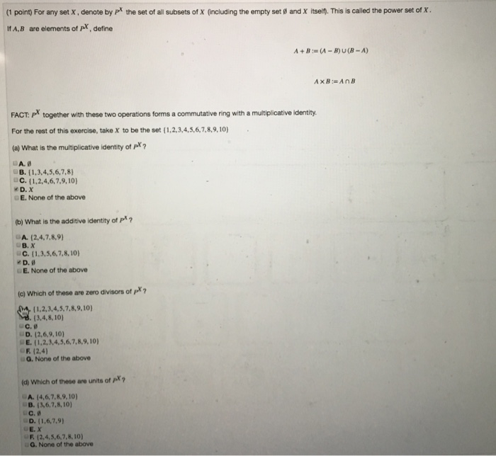 Solved (1 point) For any set X, denote by Pt the set of all | Chegg.com