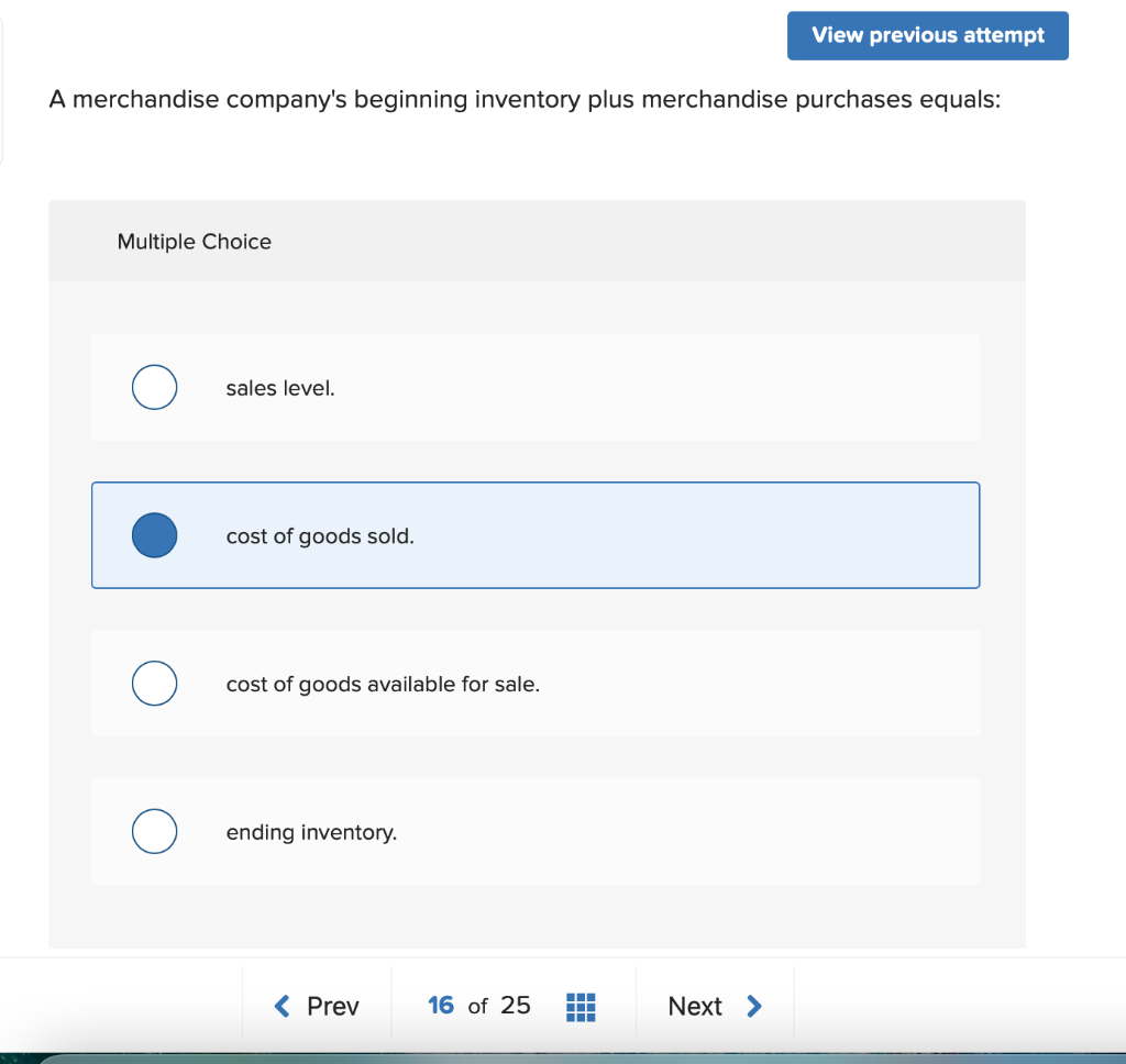 Solved View previous attempt A merchandise company's | Chegg.com