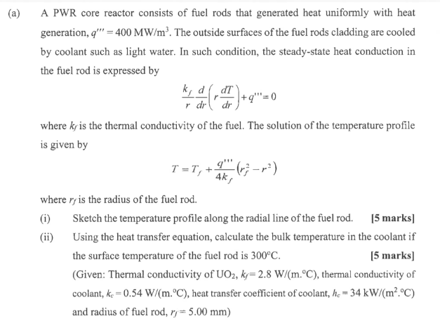 Solved A PWR core reactor consists of fuel rods that | Chegg.com