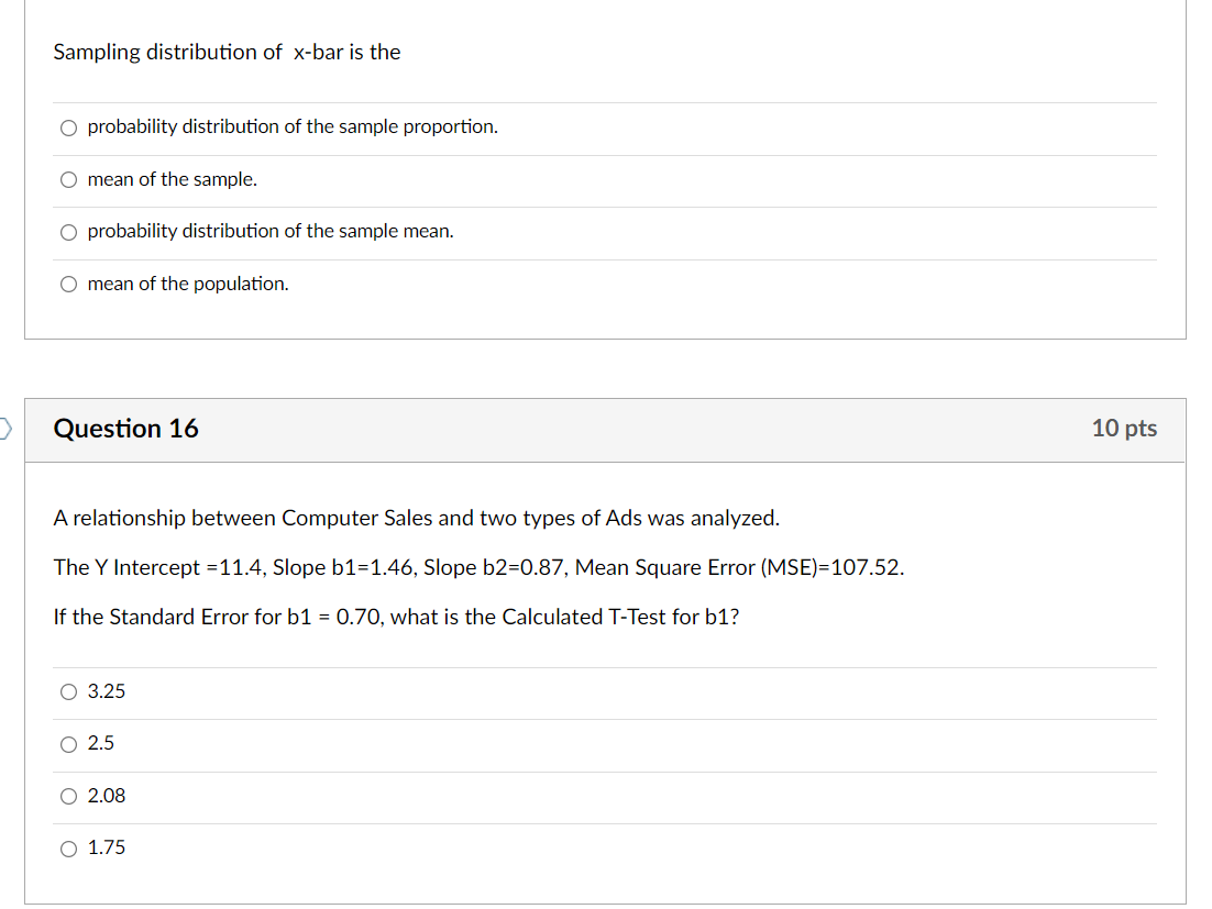 Solved Sampling distribution of x-bar is the O probability | Chegg.com