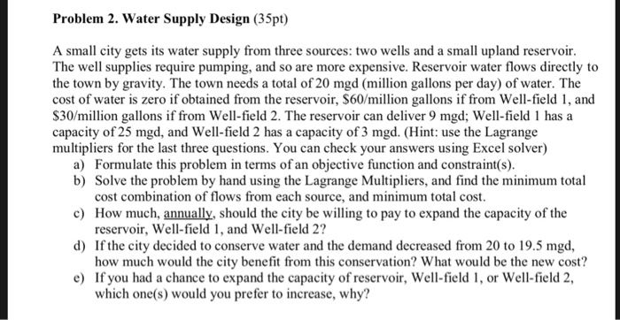 Solved Problem 2. Water Supply Design (35pt) A small city | Chegg.com