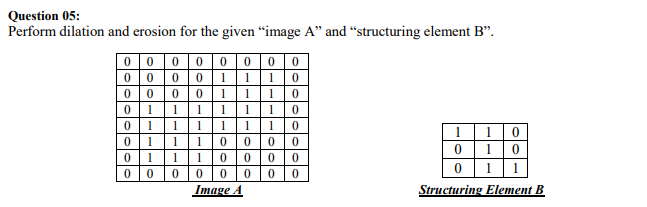Solved 1 Question 05: Perform dilation and erosion for the | Chegg.com