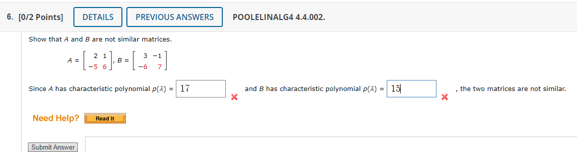 Solved 6. [0/2 points) DETAILS PREVIOUS ANSWERS POOLELINALG4 | Chegg.com