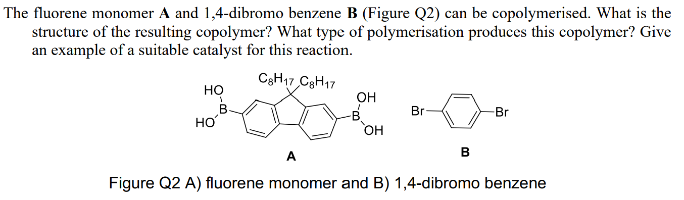 Solved The fluorene monomer A and 1,4-dibromo benzene B | Chegg.com