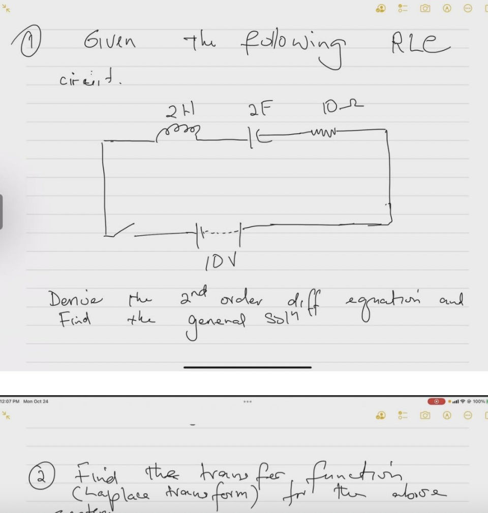 Solved (1) Given the fullowing RLe cirait. Denver the 2nd | Chegg.com