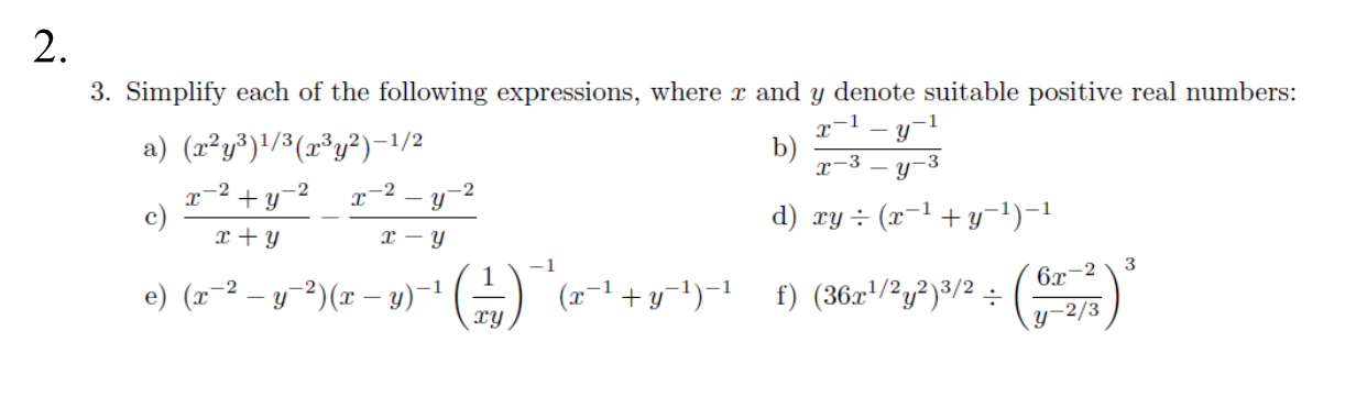 Solved 2. x-1 3. Simplify each of the following expressions, | Chegg.com