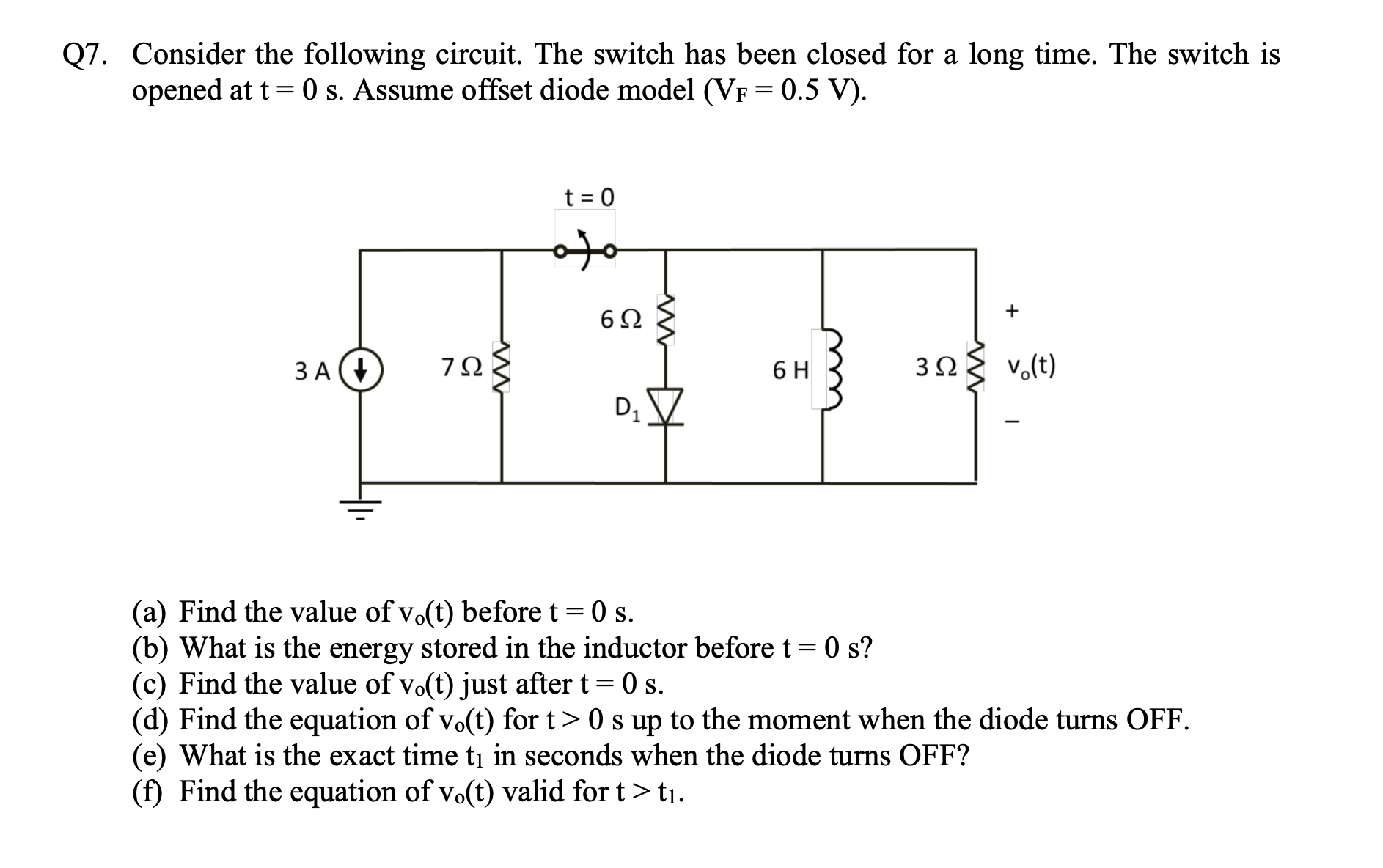 Solved Q7. Consider the following circuit. The switch has | Chegg.com
