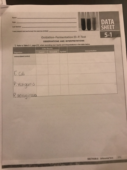 Solved DATA SHEET 5-1 Lab Section I was present and | Chegg.com