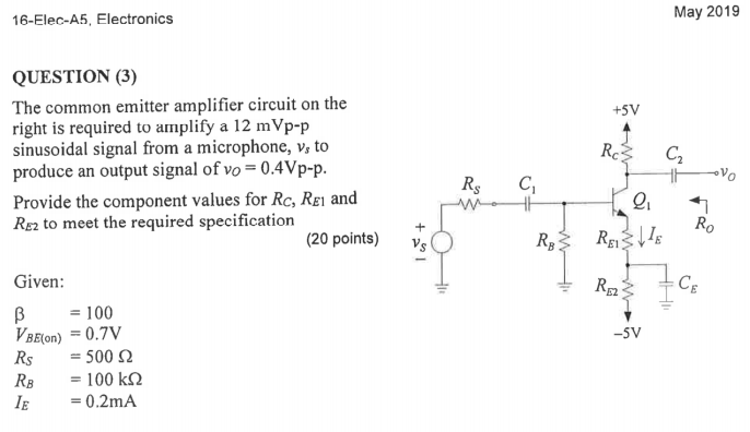 Solved 16-Elec-A5, Electronics May 2019 +5V QUESTION (3) The | Chegg.com