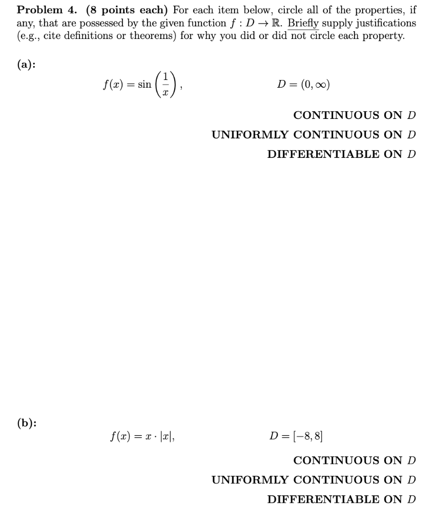 Solved Problem 4. (8 points each) For each item below, | Chegg.com