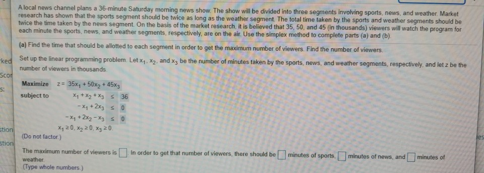 Solved A local news channel plans a 36-minute Saturday | Chegg.com