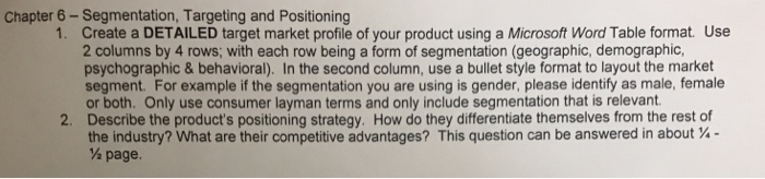 Solved Chapter 6-Segmentation, Targeting and Positioning 1. | Chegg.com