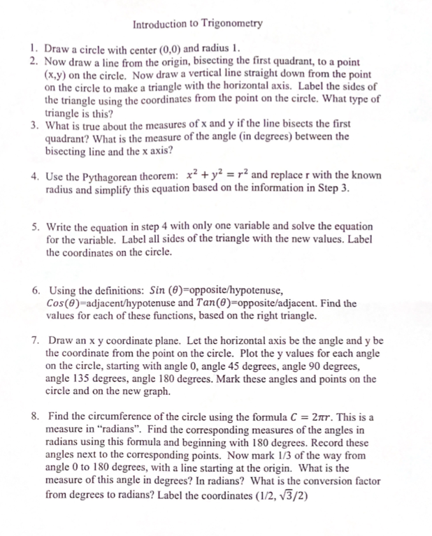 Solved Introduction to Trigonometry 1. Draw a circle with | Chegg.com
