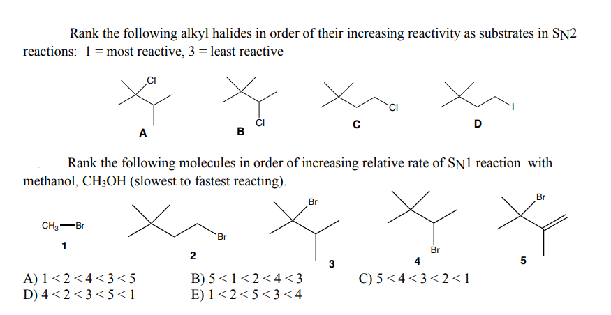 Solved Rank the following alkyl halides in order of their | Chegg.com