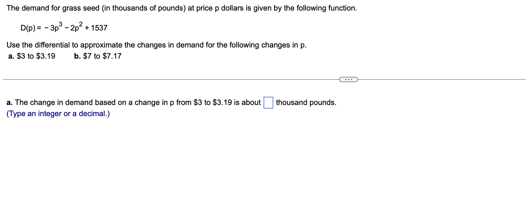 Solved D(p)=−3p3−2p2+1537 Use the differential to | Chegg.com
