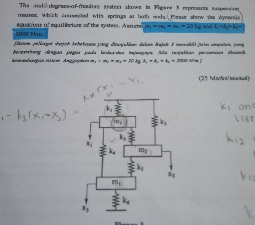 Solved The multi-degrees-of-freedom system shown in Figure 3 | Chegg.com