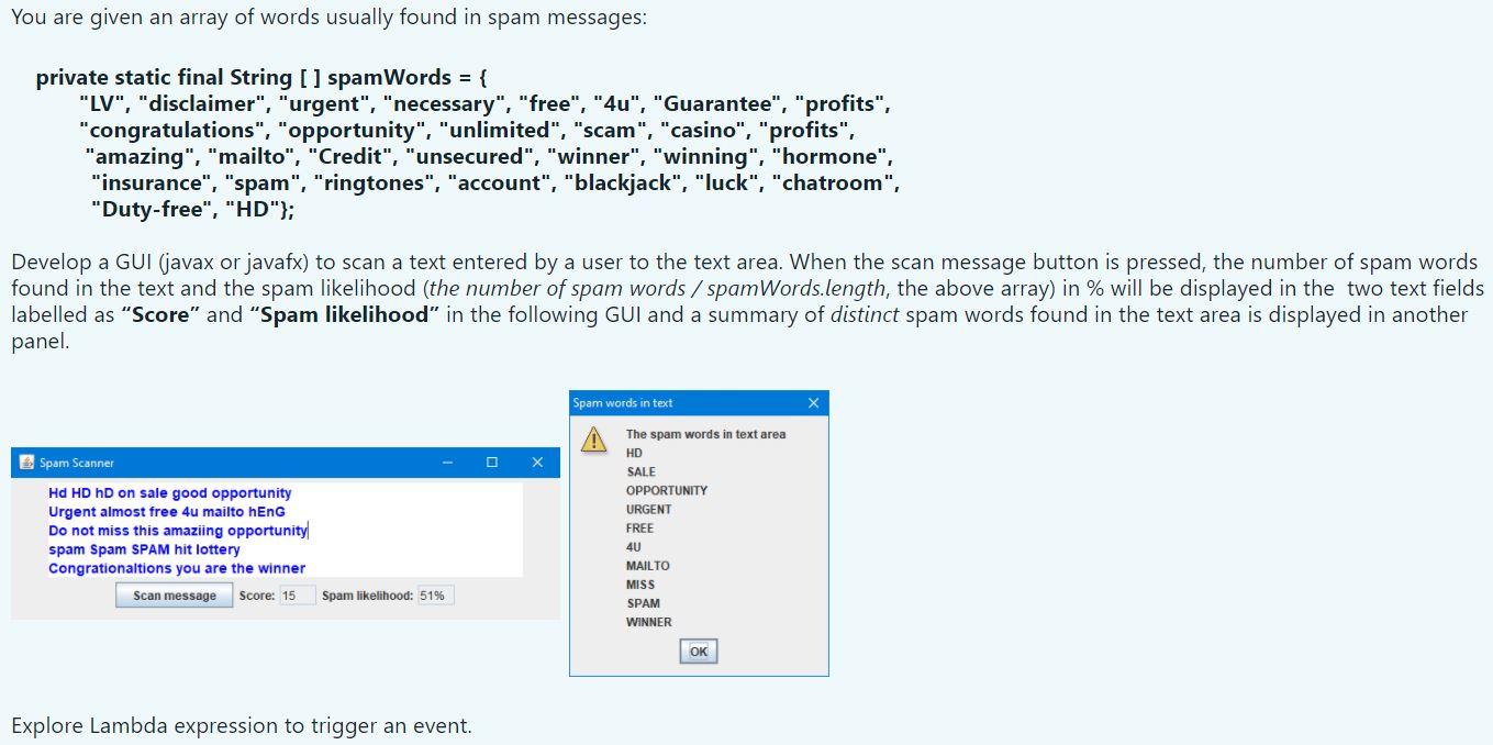 Solved You Are Given An Array Of Words Usually Found In Spam