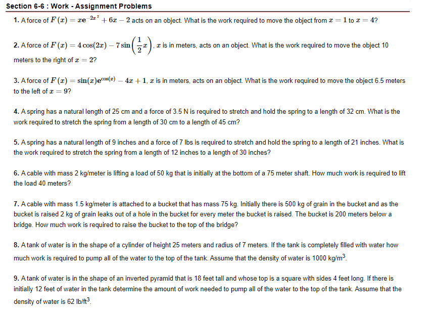 Solved Section 6-6: Work - Assignment Problems -2x² 1. A | Chegg.com