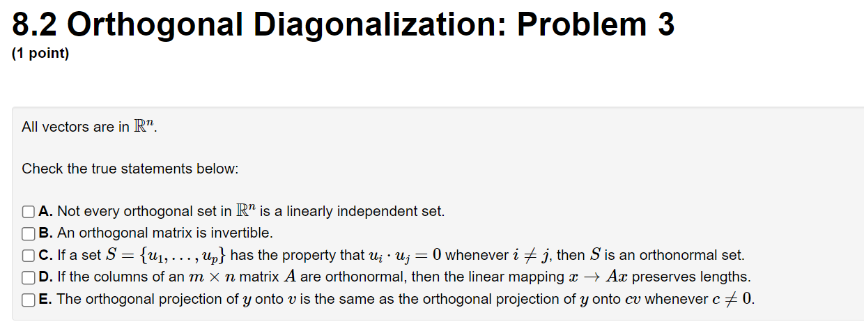 Solved 8 2 Orthogonal Diagonalization Problem 3 1 Point