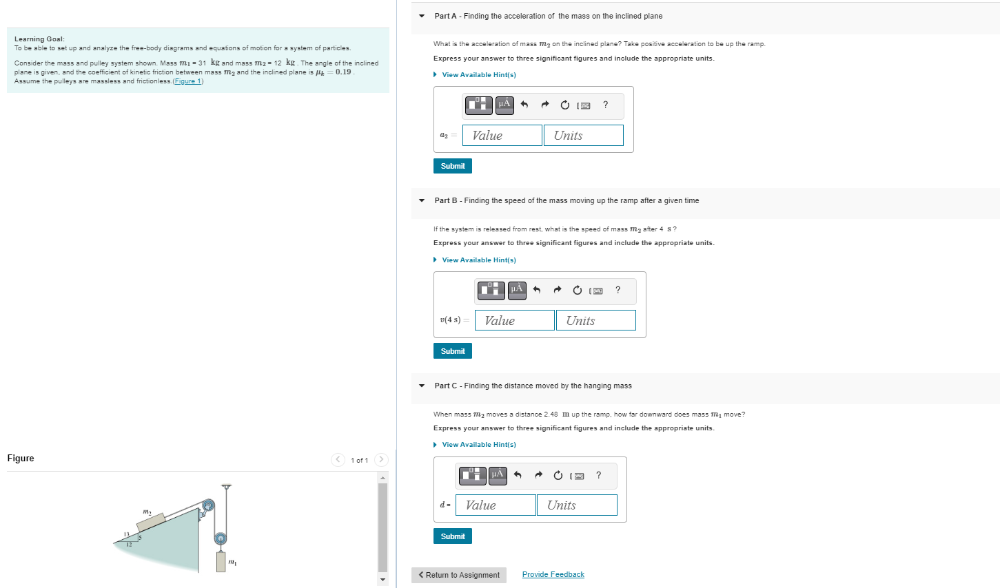 Solved Part A - Finding the acceleration of the mass on the | Chegg.com