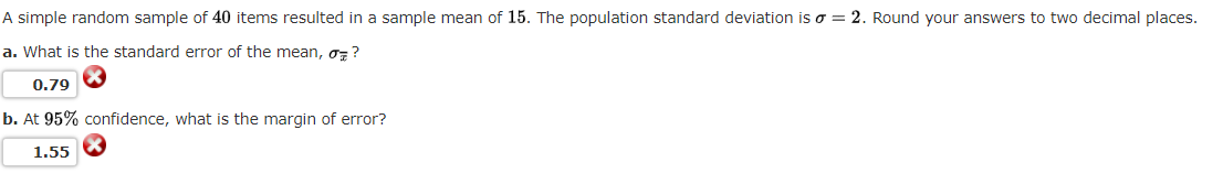 Solved A simple random sample of 40 ﻿items resulted in a | Chegg.com